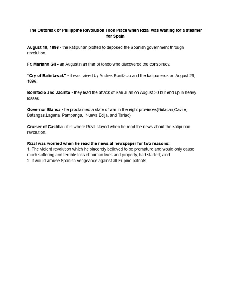 Philippine Revolution Overview: 1896 Events | PDF