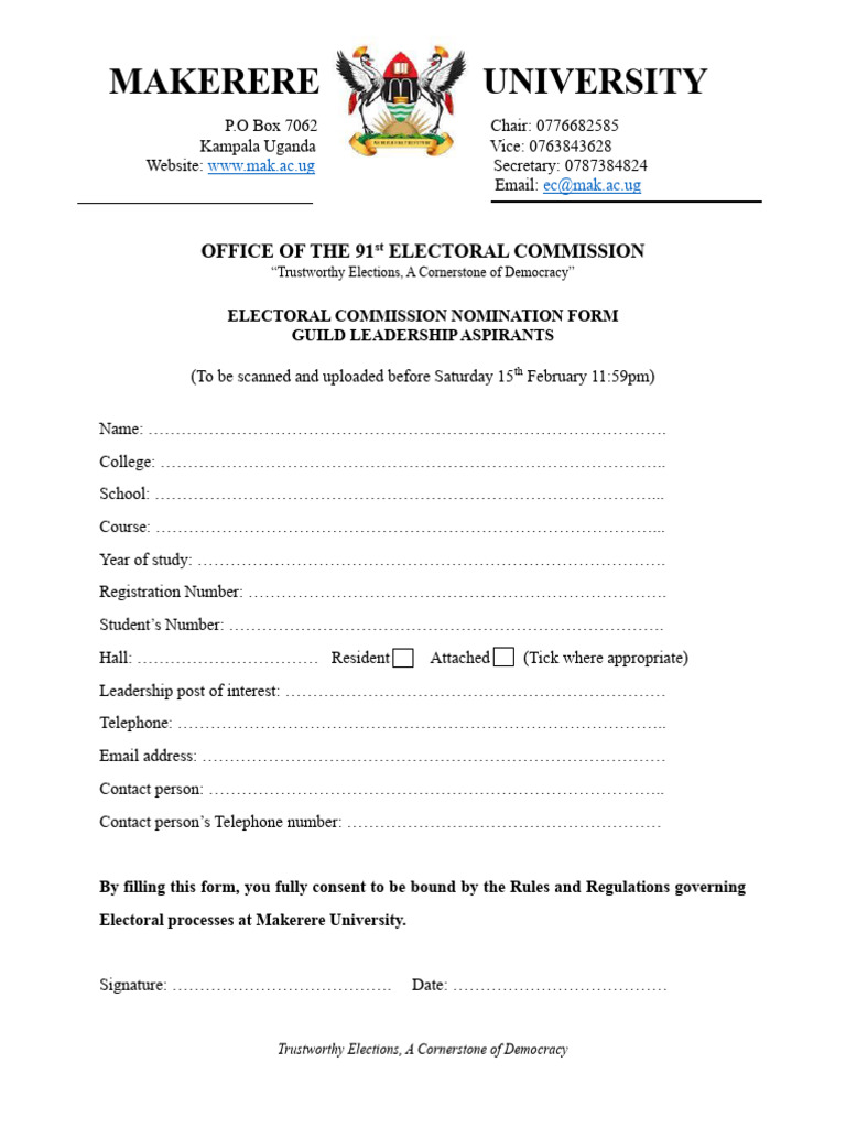 Makerere University Electoral Nomination Form | PDF
