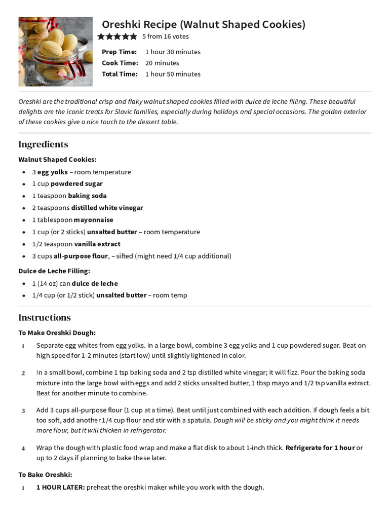 Oreshki: Walnut-Shaped Cookie Recipe | PDF | Teaspoon | Baking