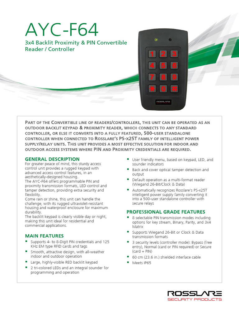 AYC F64 Datasheet v01 140814 English A4 | PDF | Power Supply | Access Control