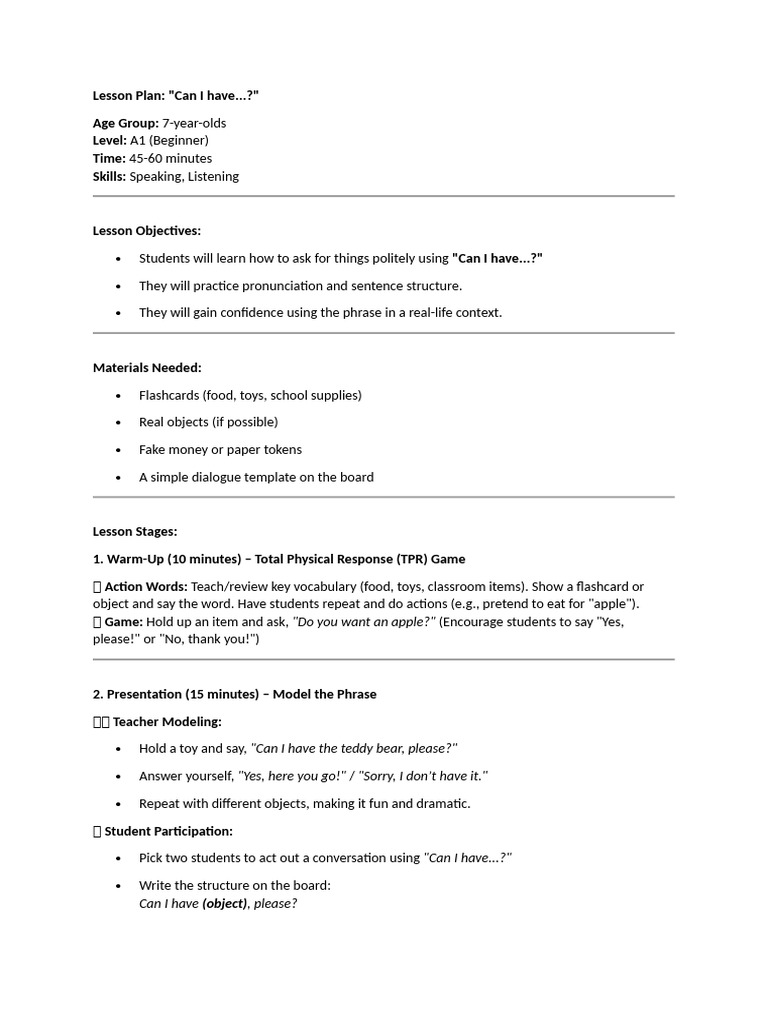 Lesson Plan Can I have | PDF