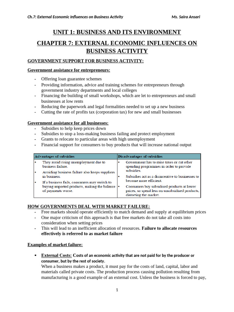 A2 Business Notes Ch 7 | PDF | Cost Of Living | Recession