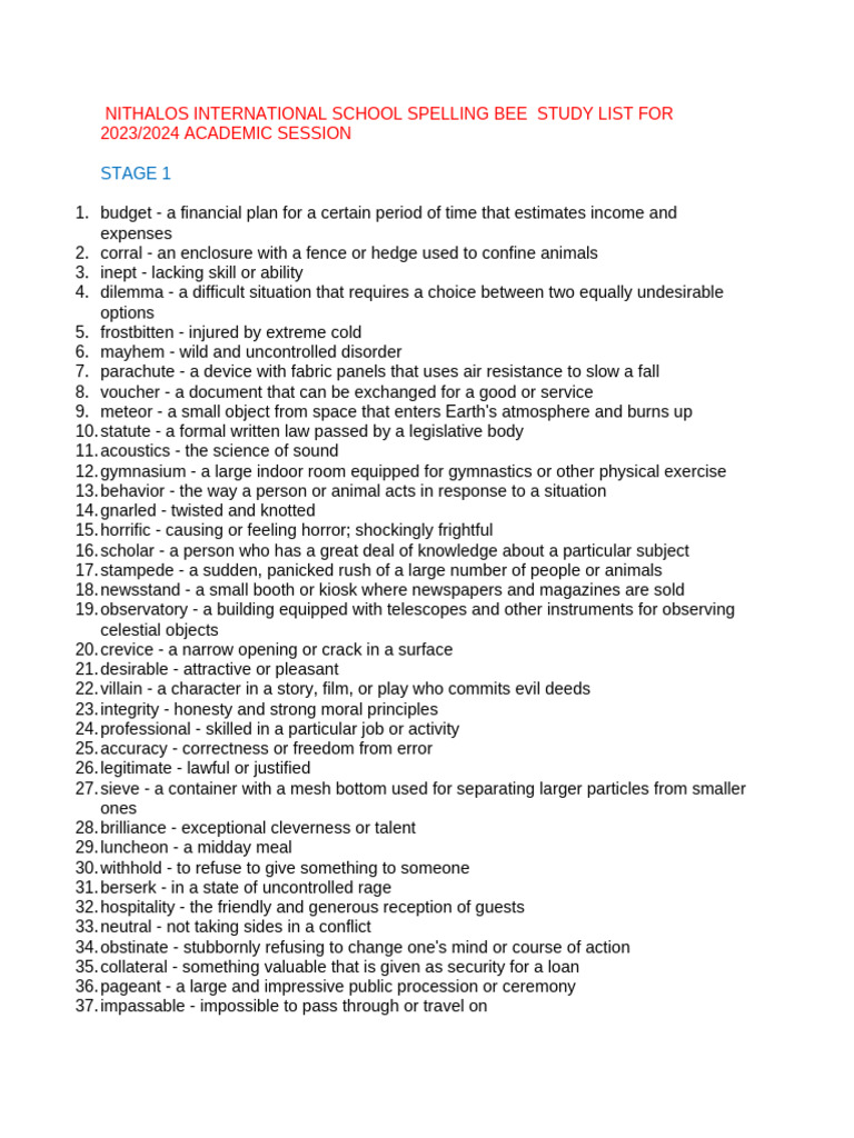 Word Study List | PDF | Adjective | Noun