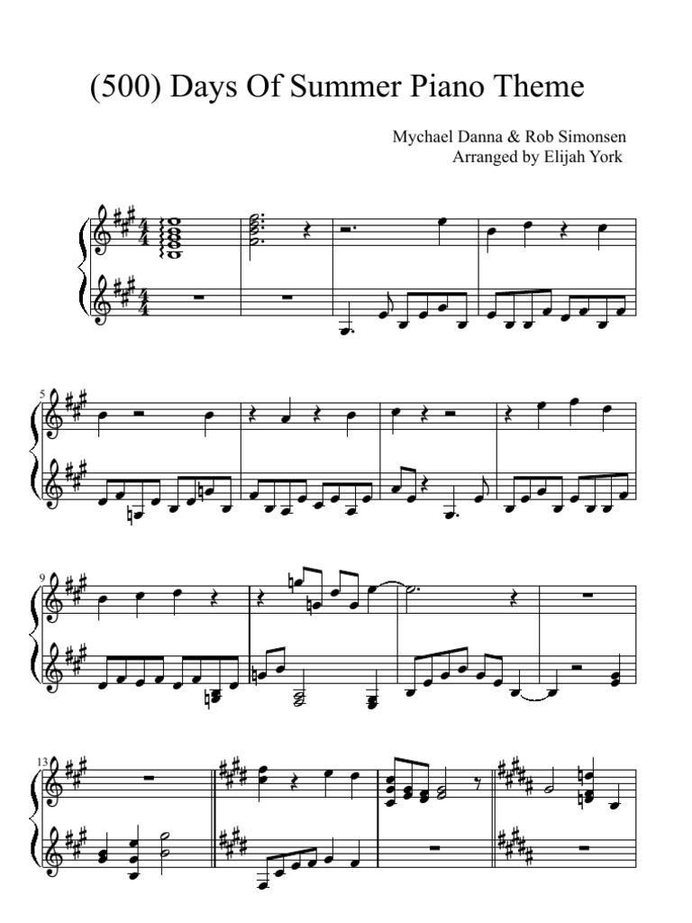 Days of Summer Piano Theme | PDF