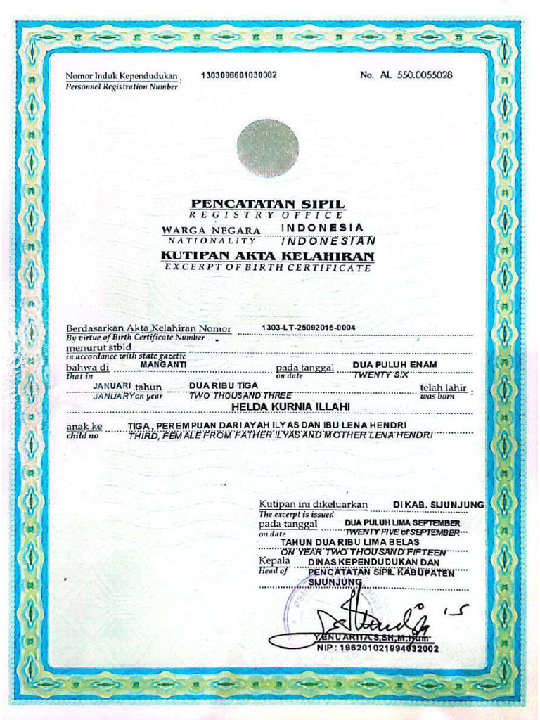Akte Lahir Helda | PDF