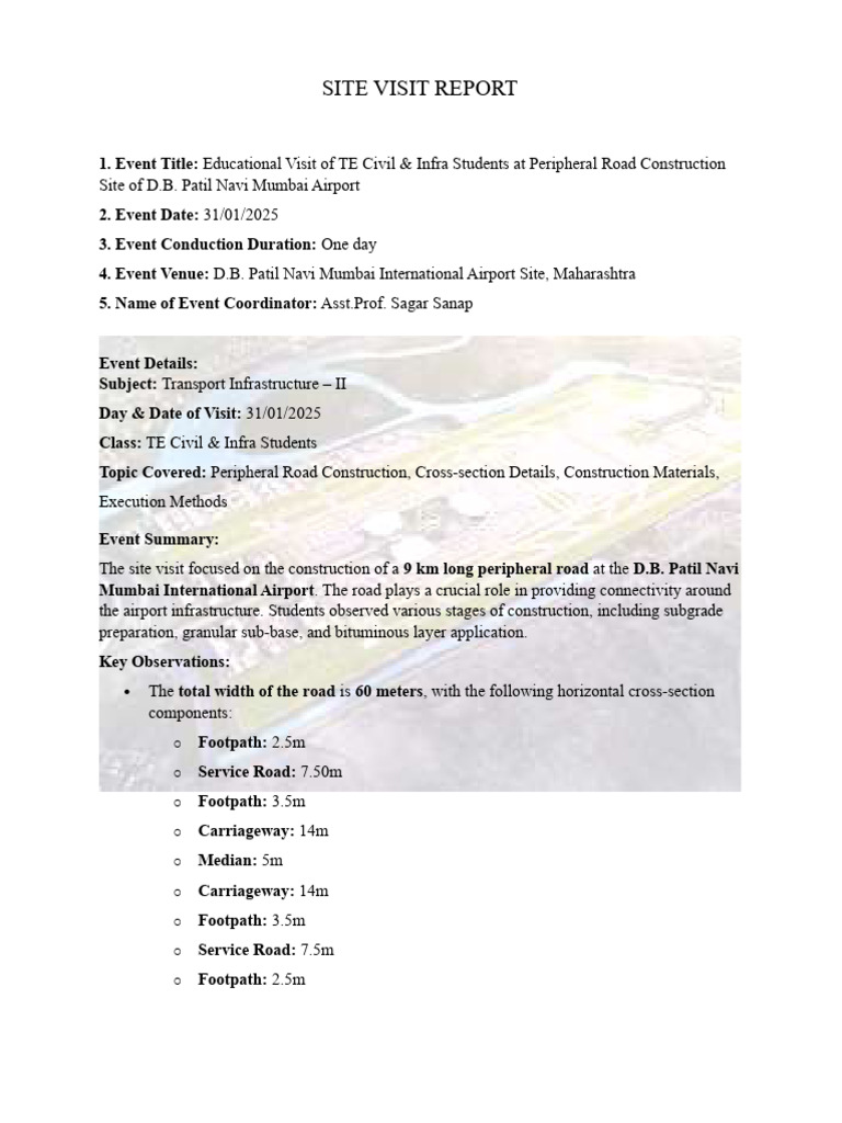 Site Visit Report-Airport | PDF | Road | Building Materials