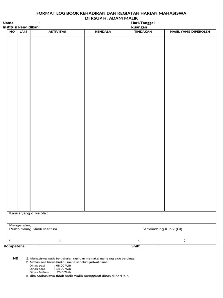 Format Log Book Kegiatan Mahasiswa | PDF