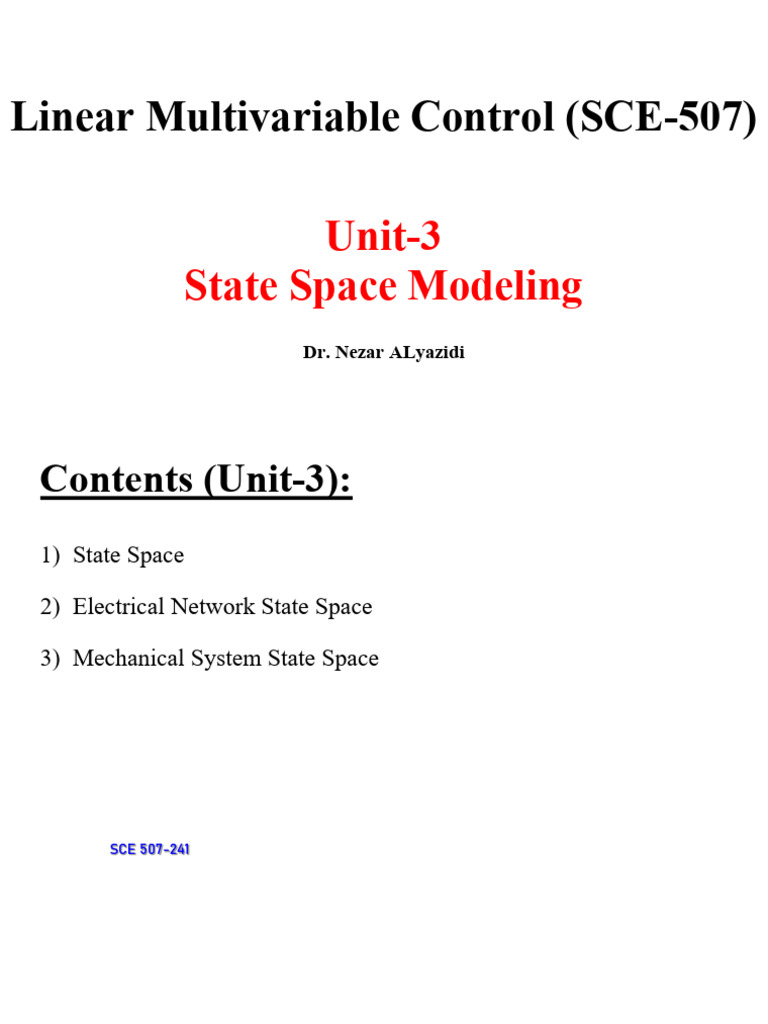 State Space Modeling in Control Systems | PDF | Equations | Nonlinear ...