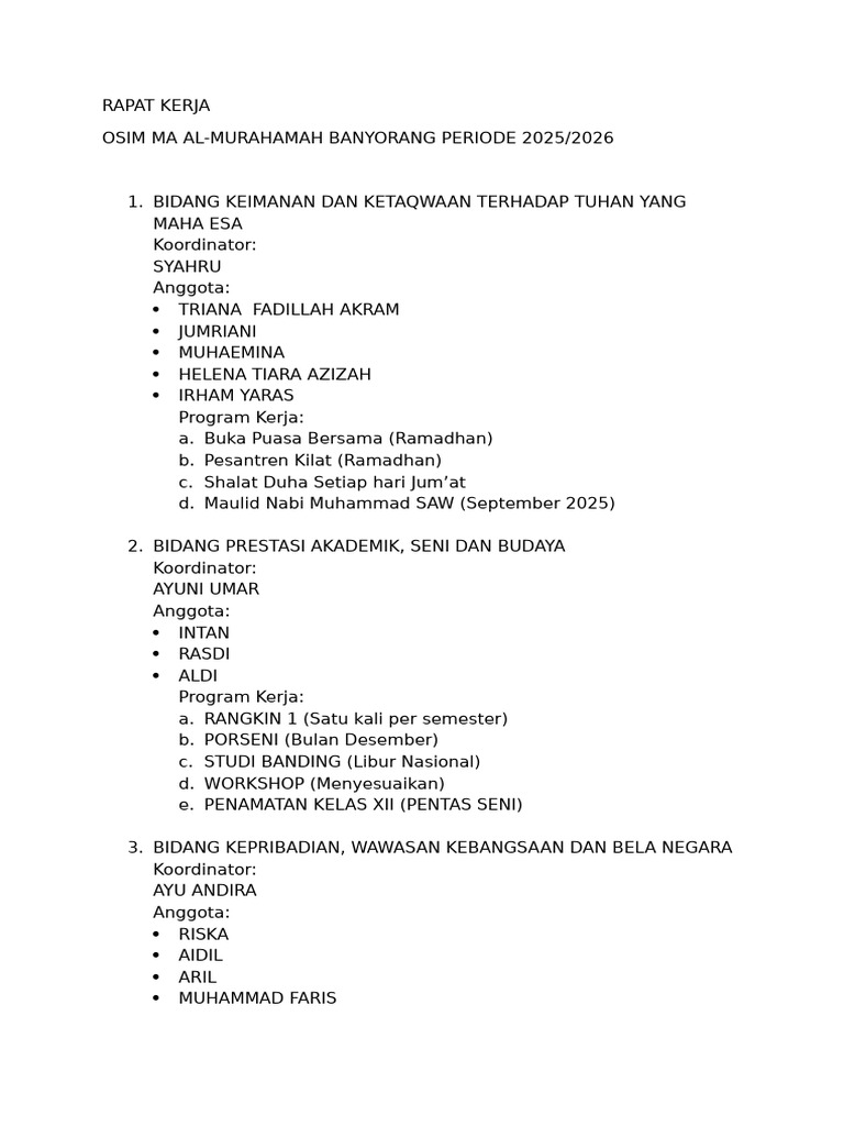Rancangan Program Kerja OSIM | PDF