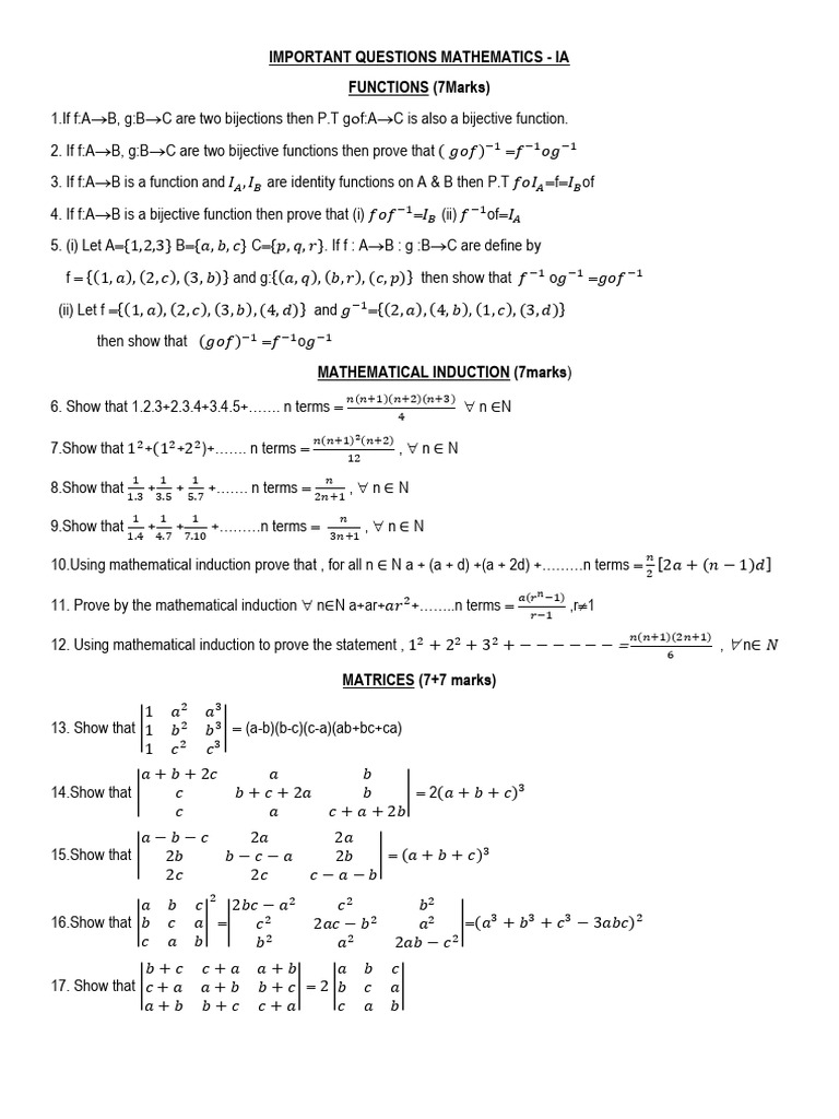 Important Mathematics Questions - IA | PDF | Trigonometric Functions ...