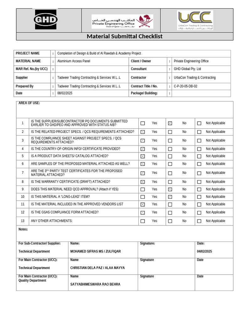 02 - Material Approval Checklist | PDF