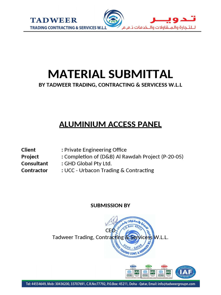 Tadweer Aluminium Access Panel Submittal | PDF