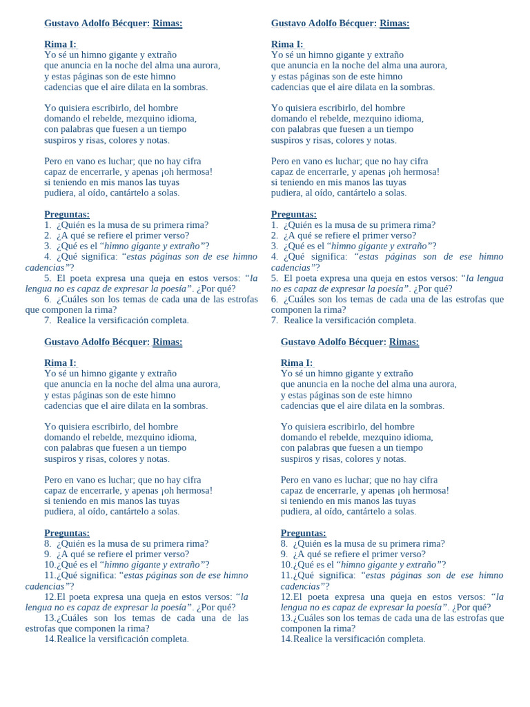 Gustavo Adolfo Bécquer | PDF | Poesía | Metro (poesía)