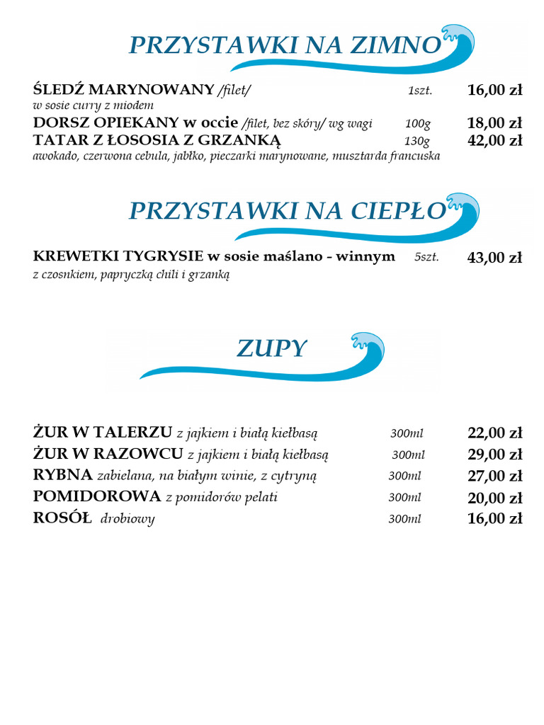Tawerna Klipper Wladyslawowo Menu 2024 12 | PDF