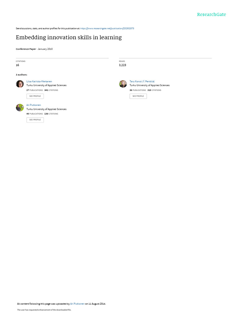 Embedding Innovation Skills in Learning | PDF | Educational Technology ...