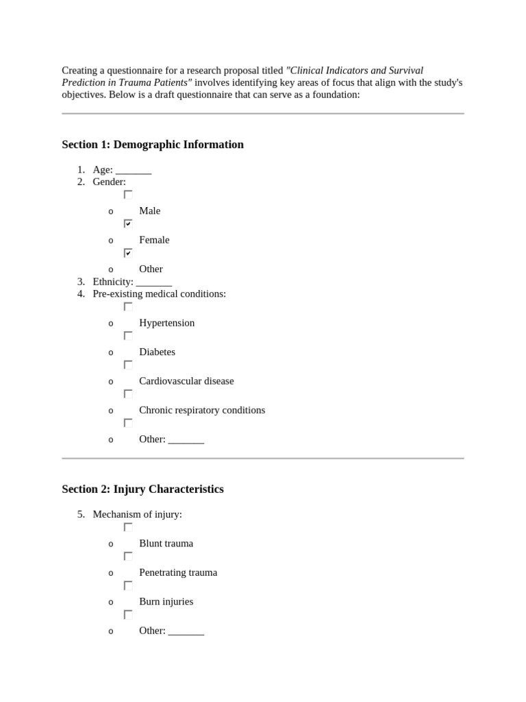 Creating A Questionnaire For A Research Proposal Titled | PDF | Major ...
