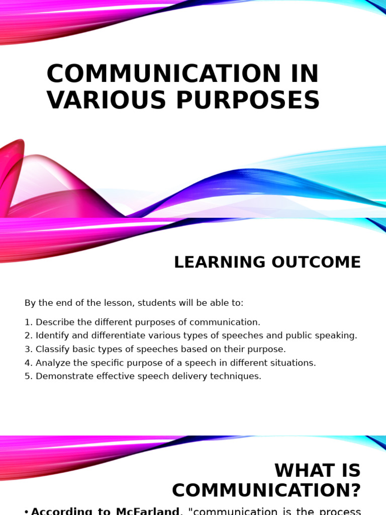 Communication For Various Purposes | PDF | Communication | Persuasion