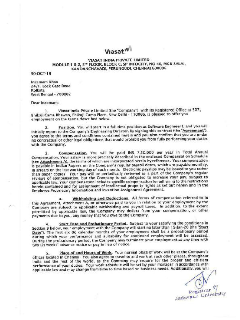 Placement Offer Letter 2020 | PDF