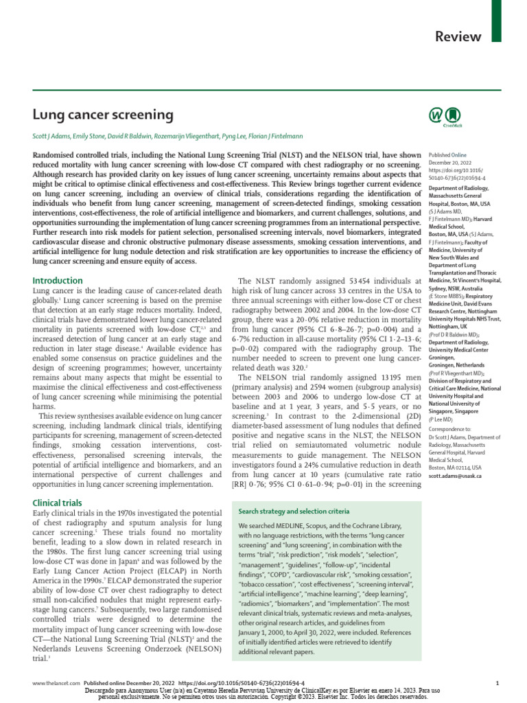 Lung Cancer Screening | PDF | Screening (Medicine) | Lung Cancer