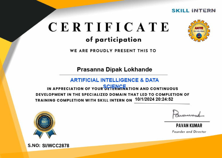 Prasanna Dipak Lokhande WORKSHOP COMPLETION CERTIFICATE | PDF
