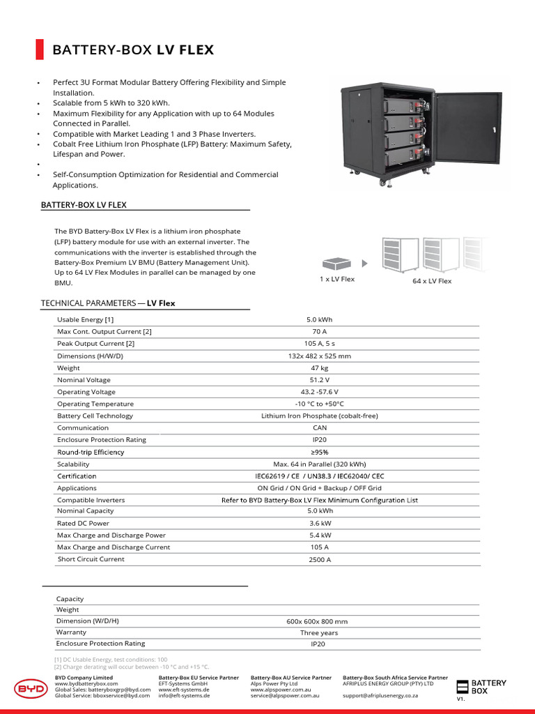 BYD Battery-Box LV Flex Specs | PDF | Power Inverter | Electrical ...