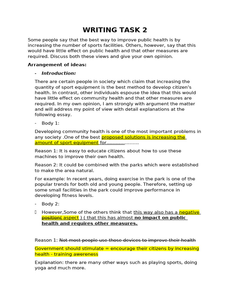 Writing Task 2 - Topic Public Health | PDF | Reason