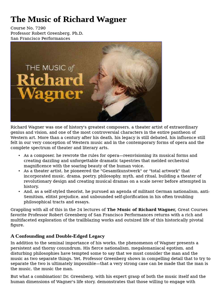 Wagner's Musical Legacy Explored | PDF | Richard Wagner | Vocal Musical ...