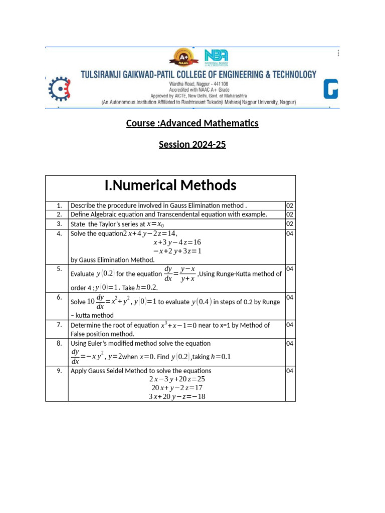 ST MT Avanced Mathematics AE 24-25.... | PDF | Equations | Differential ...