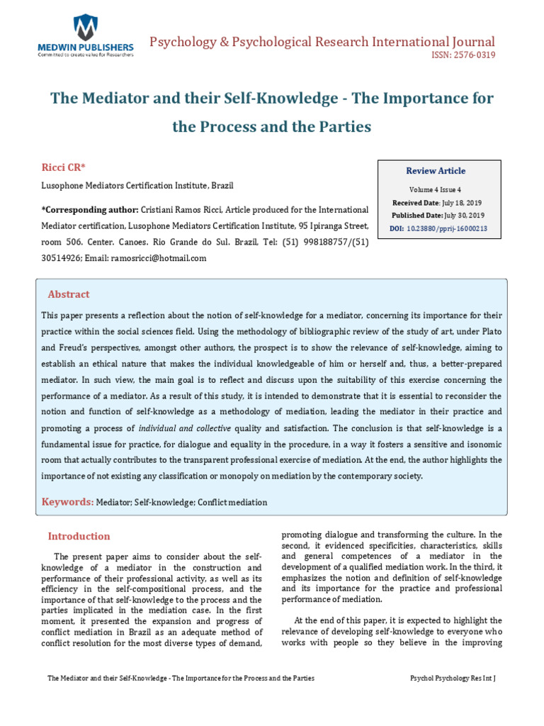 The Mediator and Their Self-Knowledge - The Importance For | PDF | Mediation | Knowledge