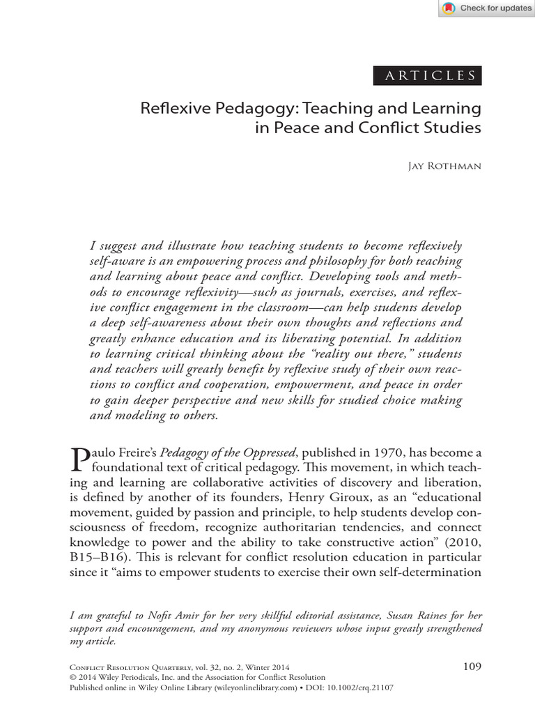 Reflexive Pedagogy in Conflict Studies | PDF | Learning | Pedagogy