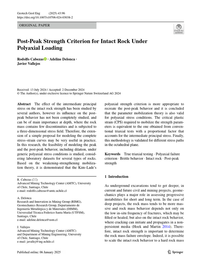 Post-Peak Strength in Intact Rock | PDF | Strength Of Materials ...