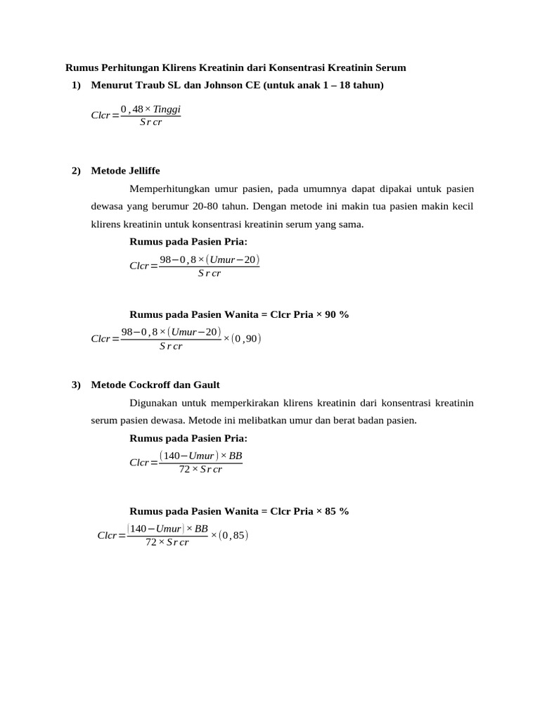Rumus Klirens Kreatinin untuk Pria dan Wanita | PDF