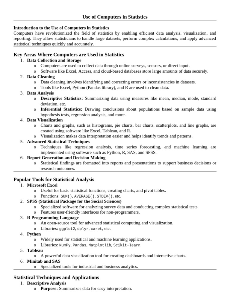 Use of Computers in Statistics | PDF | Statistics | Data Analysis