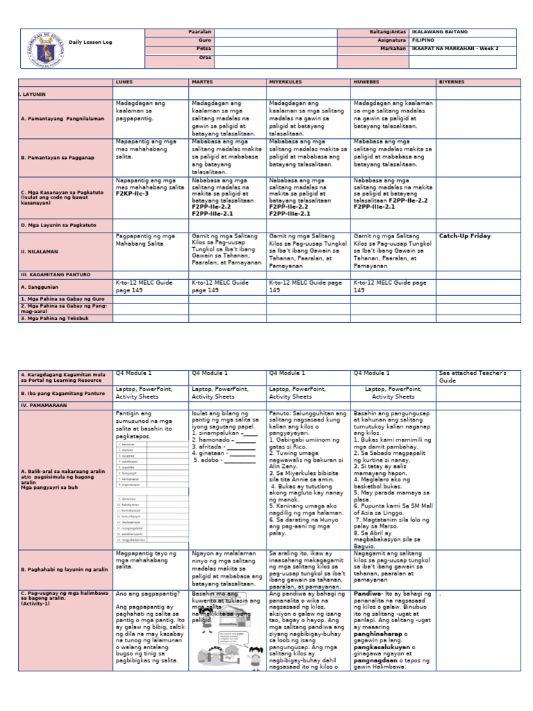 Q4-Week2-Dll-Filipino G2 | PDF
