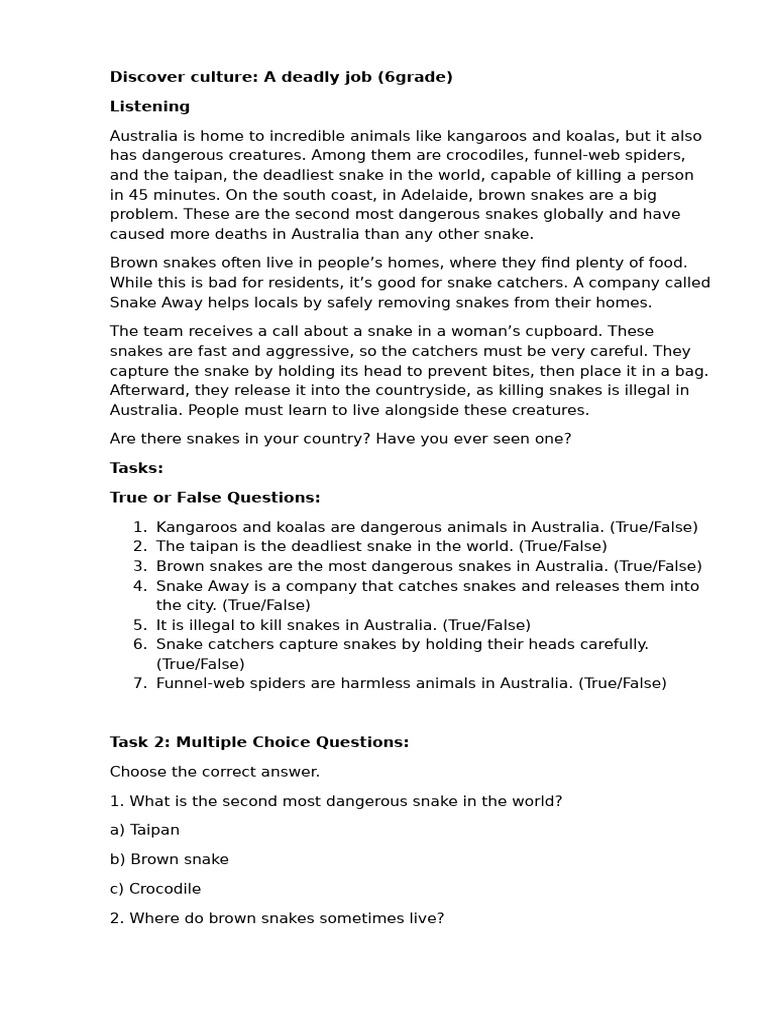 Deadly job 6 grade | PDF | Snake | Zoology