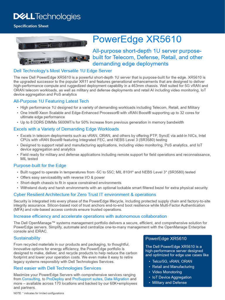 Poweredge Xr5610 Spec Sheet | PDF | Internet Of Things | Central ...