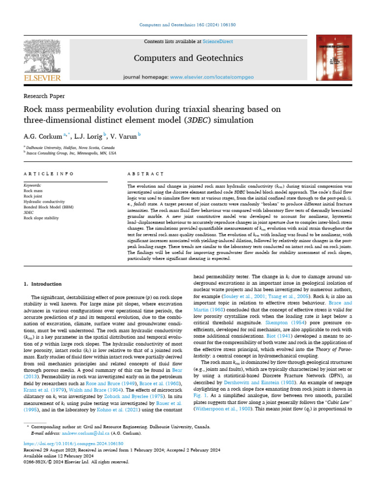 基于三维离散元模型（3DEC）模拟的三轴剪切过程中岩体渗透性演化 | PDF | Stress (Mechanics) | Strength Of Materials