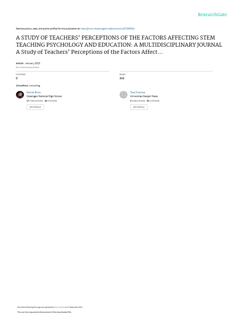 Teachers' Perceptions on STEM Teaching | PDF | Science, Technology ...