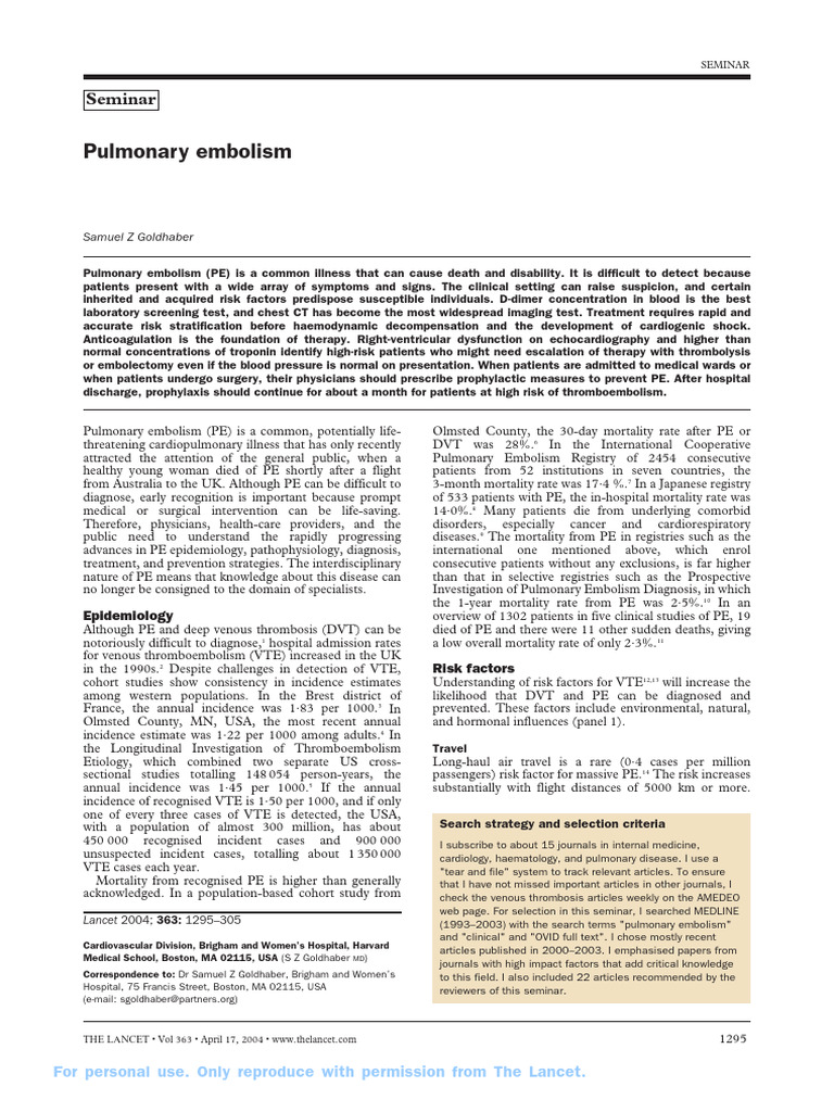 Pulmonary Embolism | PDF | Ct Scan | Thrombosis