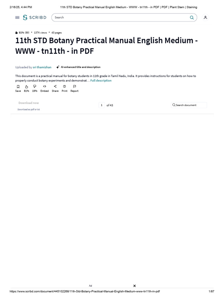 11th STD Botany Practical Manual English Medium - WWW - Tn11th - in PDF - PDF - Plant Stem ...
