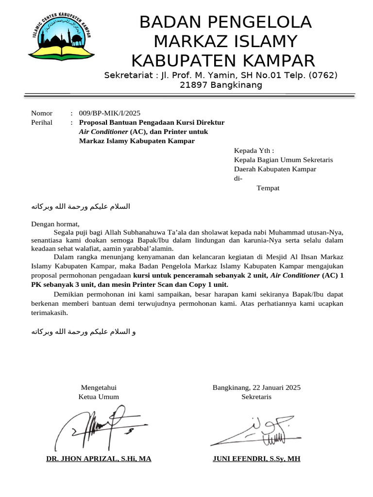 Proposal Ac Printer Kursi | PDF