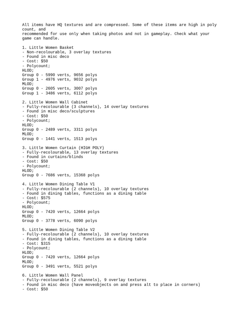 TS3 Little Women Polycounts | PDF