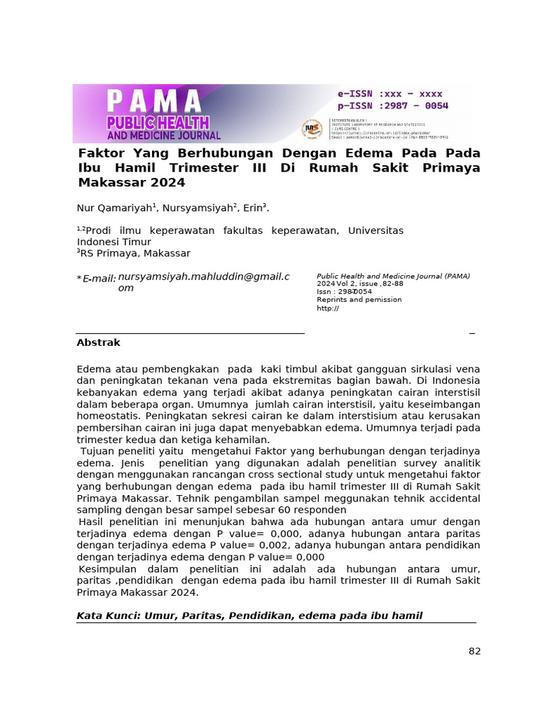 82 88 Faktor Yang Berhubungan Dengan Edema Pada Pada Ibu Hamil ...