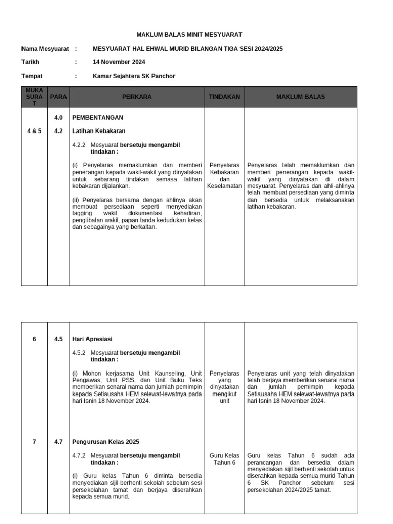 Maklum Balas Minit Bil. 3 HEM 2024 & 2025 | PDF