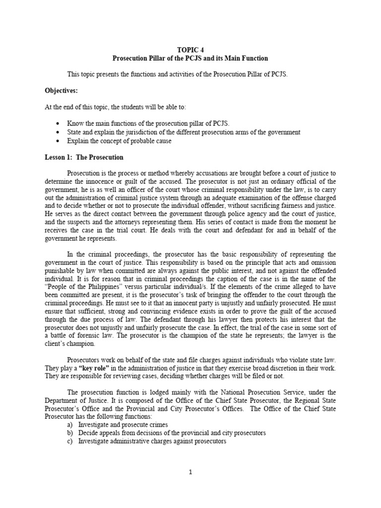 Topic 4 Prosecution Pillar (1) | PDF | Prosecutor | Arrest