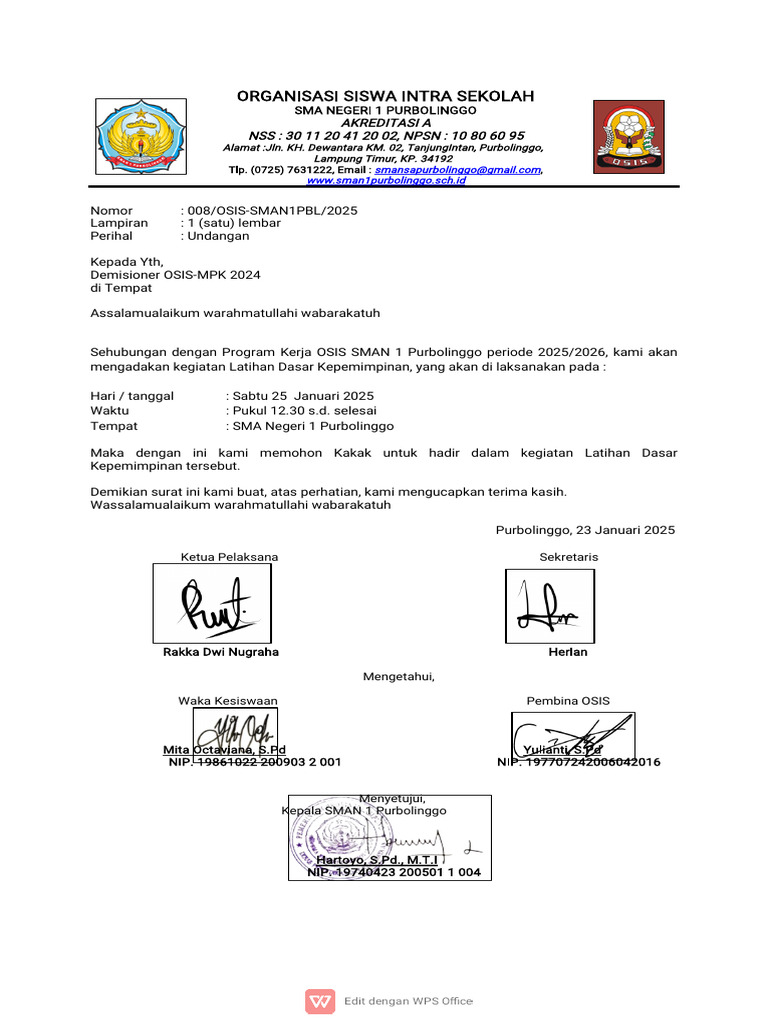 Surat Undangan Demisioner Osis - MPK | PDF