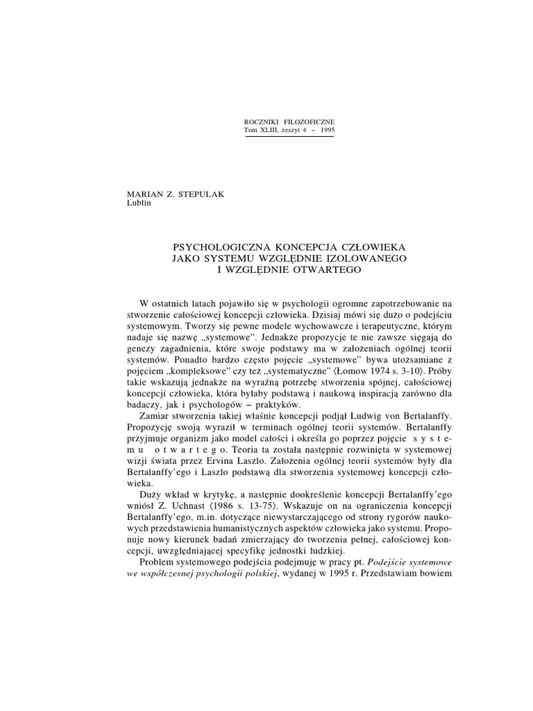 Psychologiczna Koncepcja Człowieka | PDF