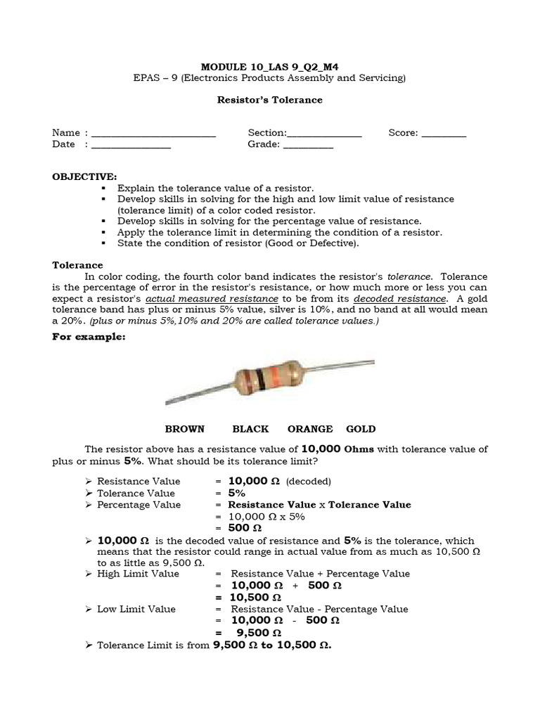 Module-10 LAS-9 Q2 M4-1 | PDF | Resistor | Engineering Tolerance
