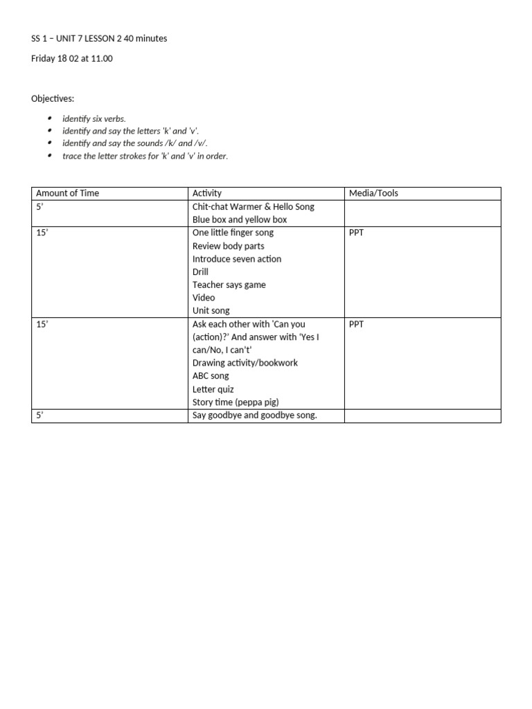 Verbs and Letter Sounds Lesson Plan | PDF