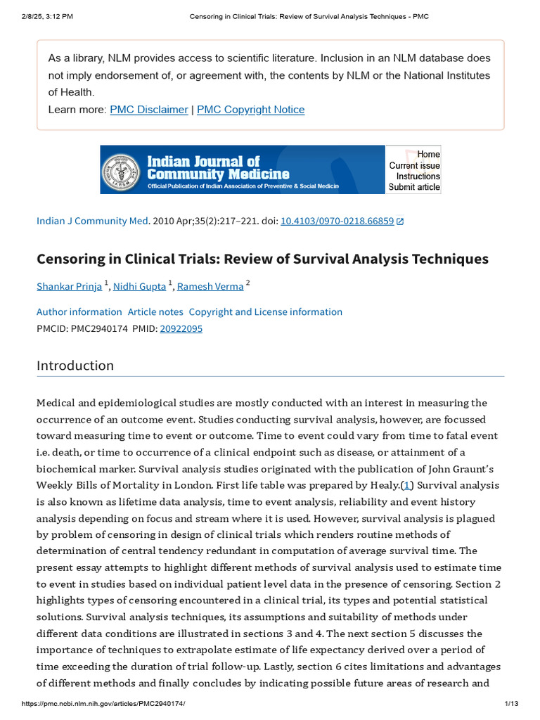 Censoring in Clinical Trials - Review of Survival Analysis Techniques ...